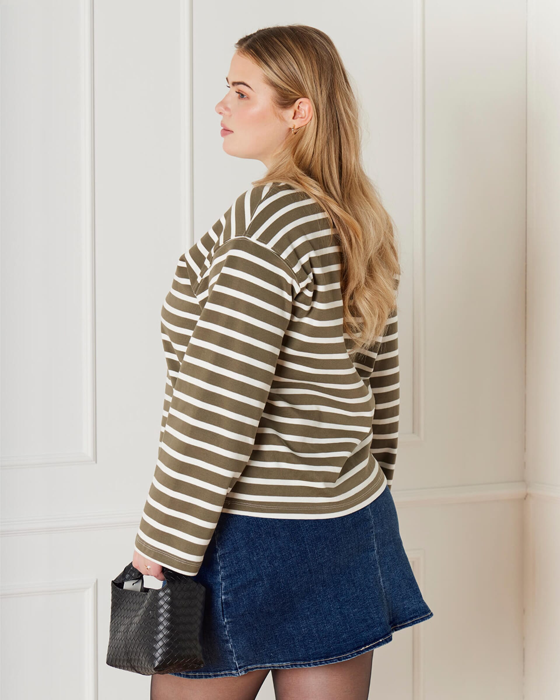 SELECTED FEMME Genser Wada LS Stripe Collar Top - Kalamata/ Snow White