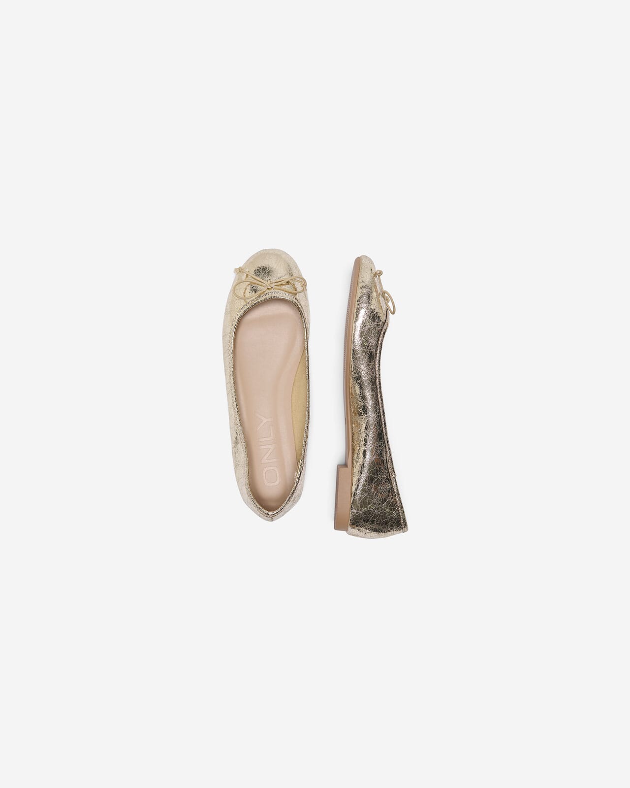 ONLY Ballerinasko Bee-3 PU Ballerina - Gold Colour/ Crinkle