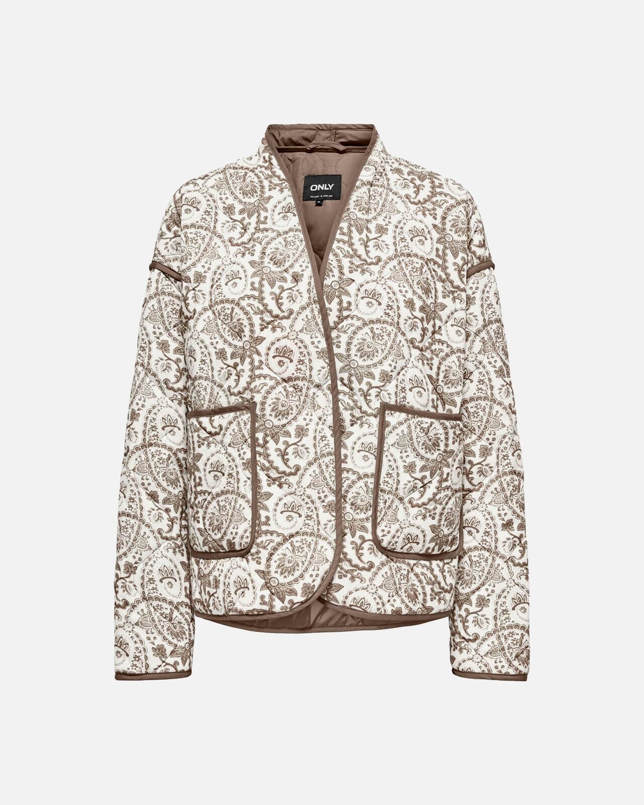 ONLY Jakke Elvira Quilted AOP Coatigan - Mocha Meringue/ Cloud Dancer ...
