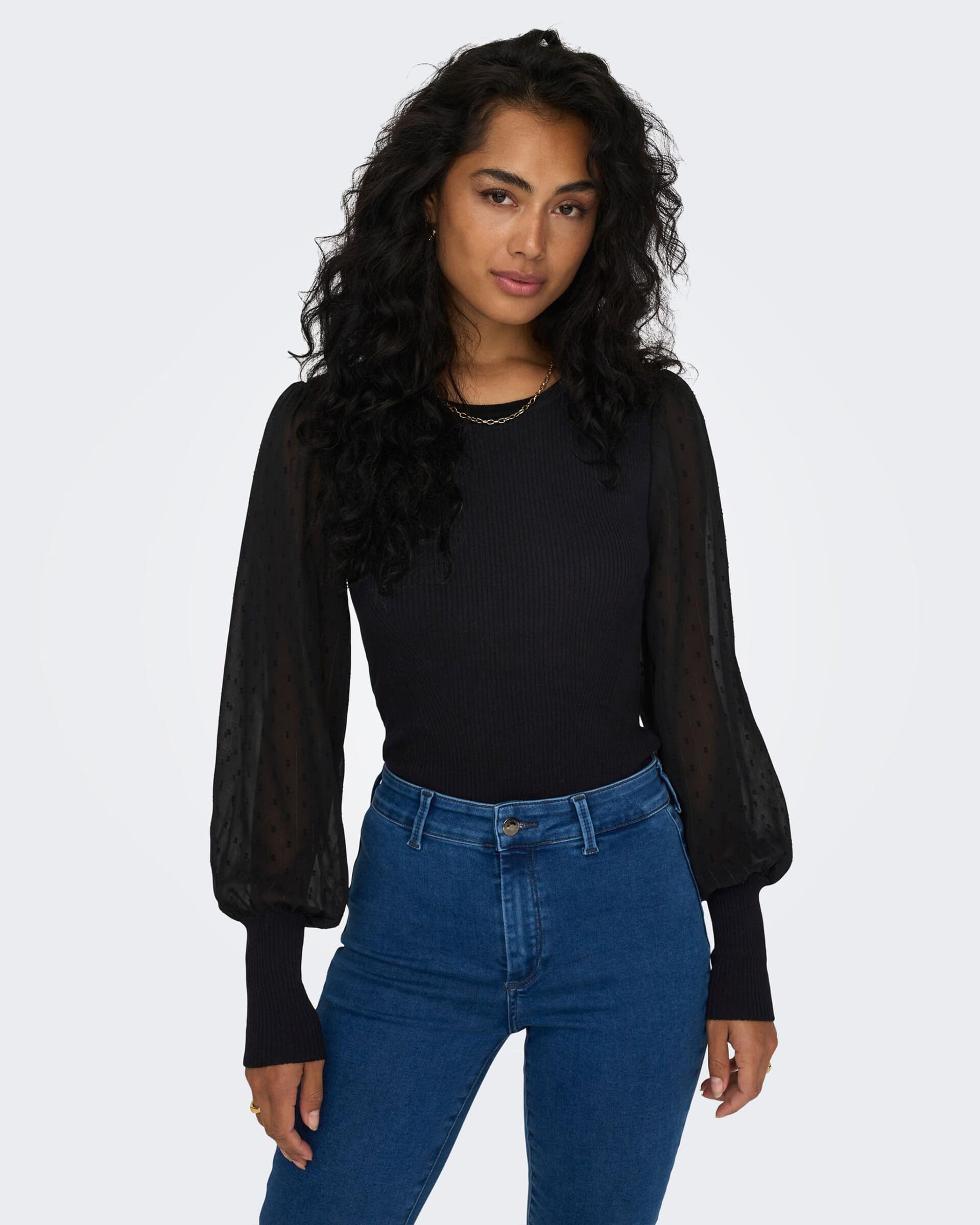 ONLY Topp Jasmine LS Woven Mix - Black | Topper og overdeler til dame | FLOYD.no