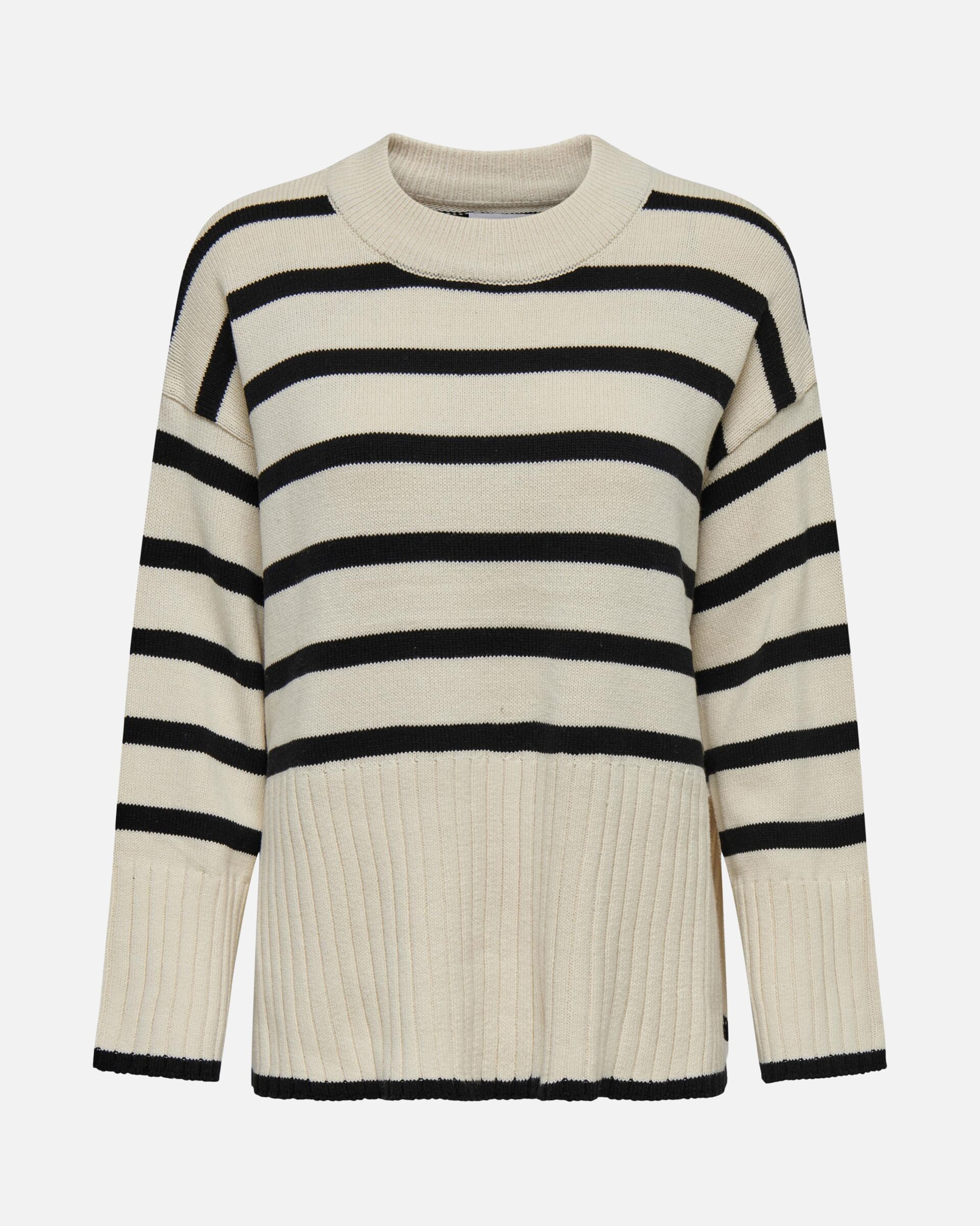 ONLY Genser Hella LS Loose Striped O-neck Knit - Birch/ Black | Myke ...