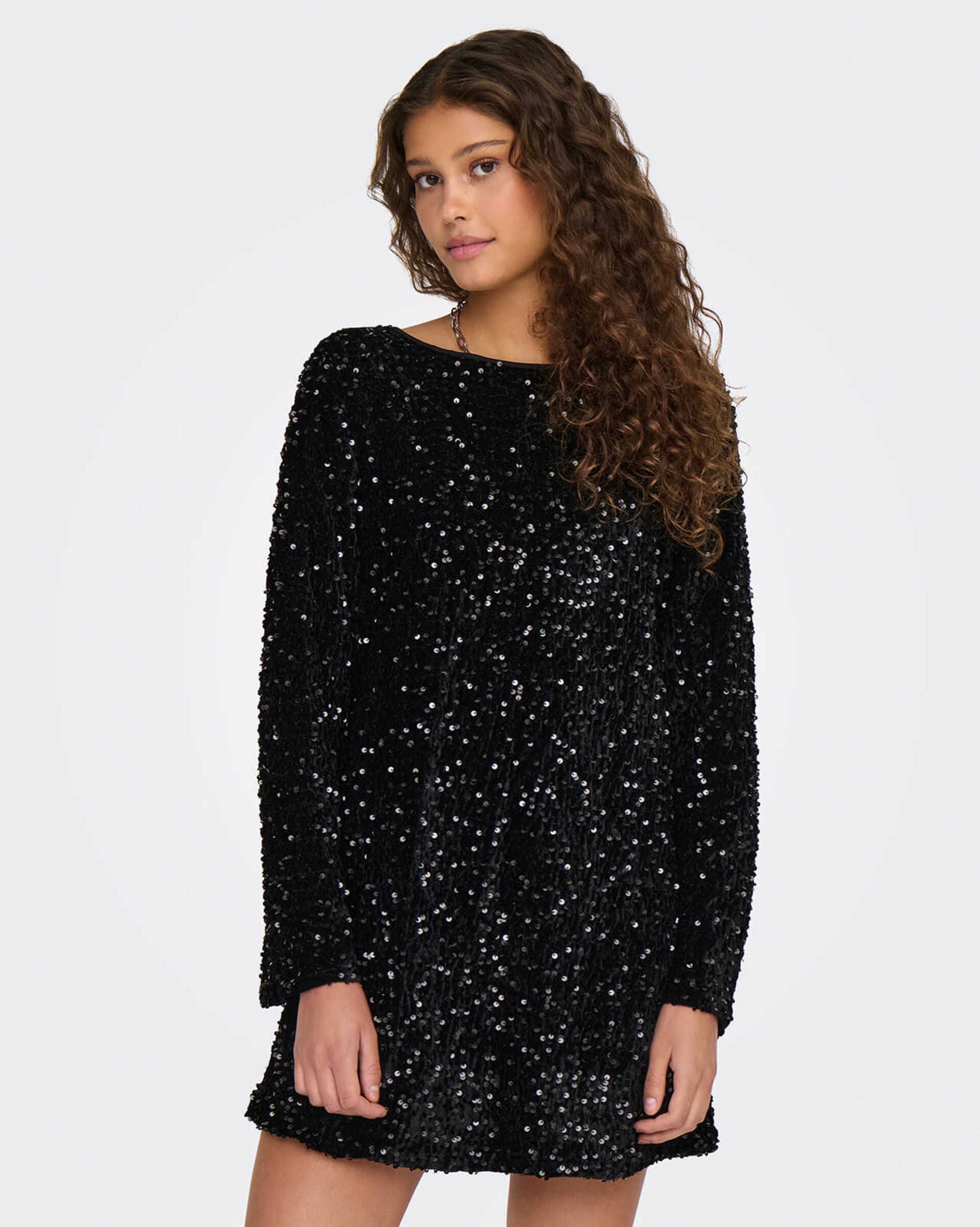 ONLY Paljettkjole Anika Bow Sequins LS - Black/ Black Bow