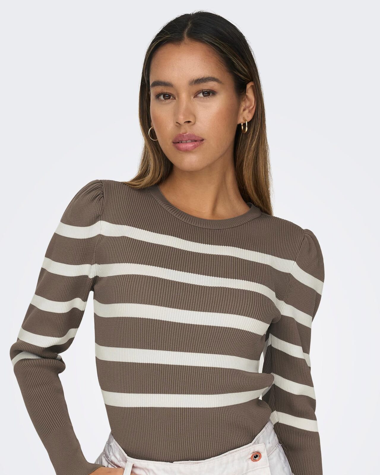 ONLY Genser Sally L/S Puff - Walnut Cloud Dancer | Gensere til dame ...