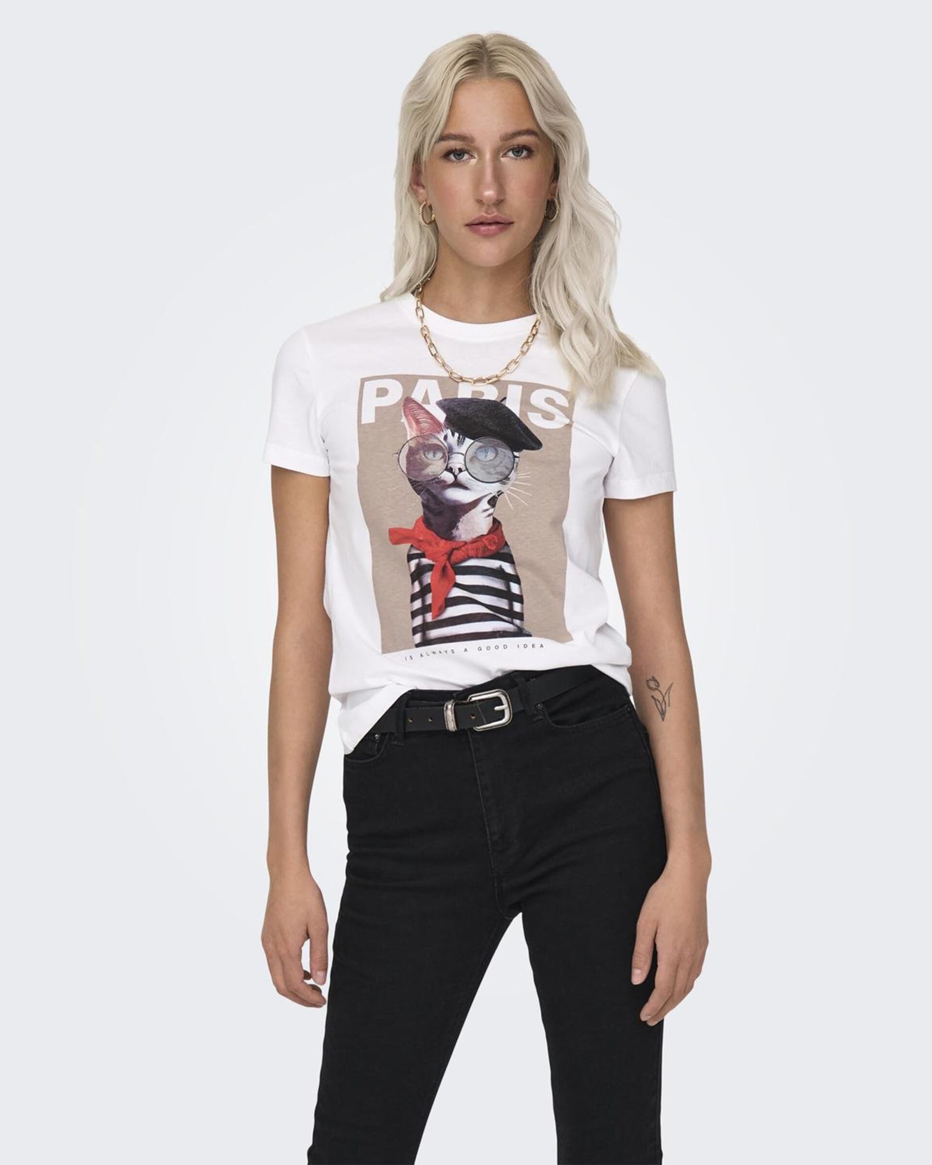 ONLY T-skjorte Vibe Life S/s Glasses - Bright White/ Paris | Topper og T-skjorter til dame ...