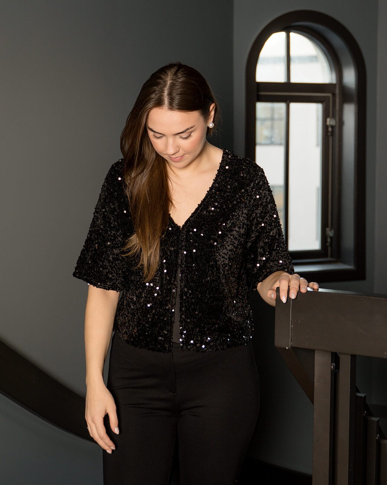 PIECES Cardigan Kam 2/4 - Black/ Black Sequins