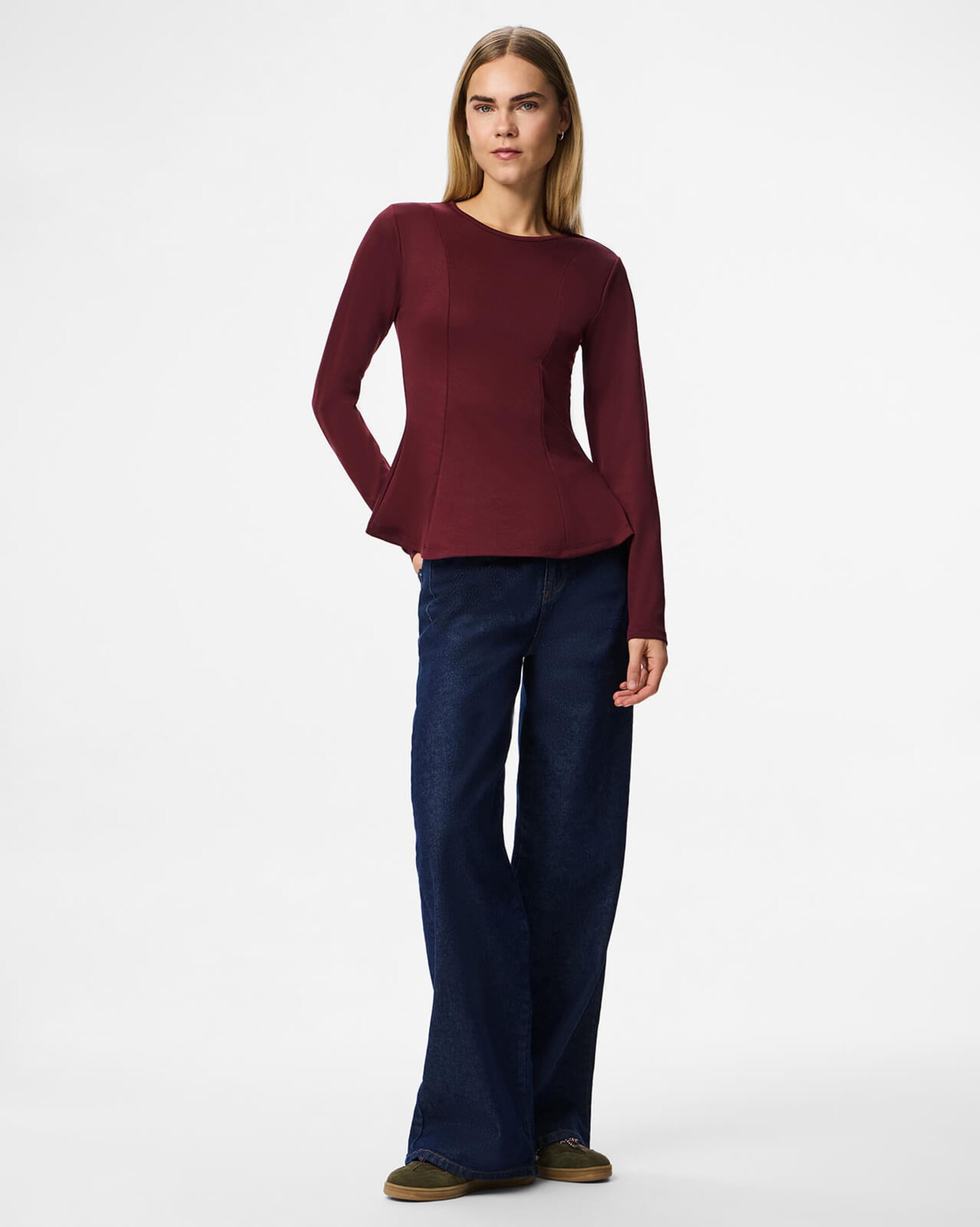 PIECES Topp Lucci Peplum - Tawny Port