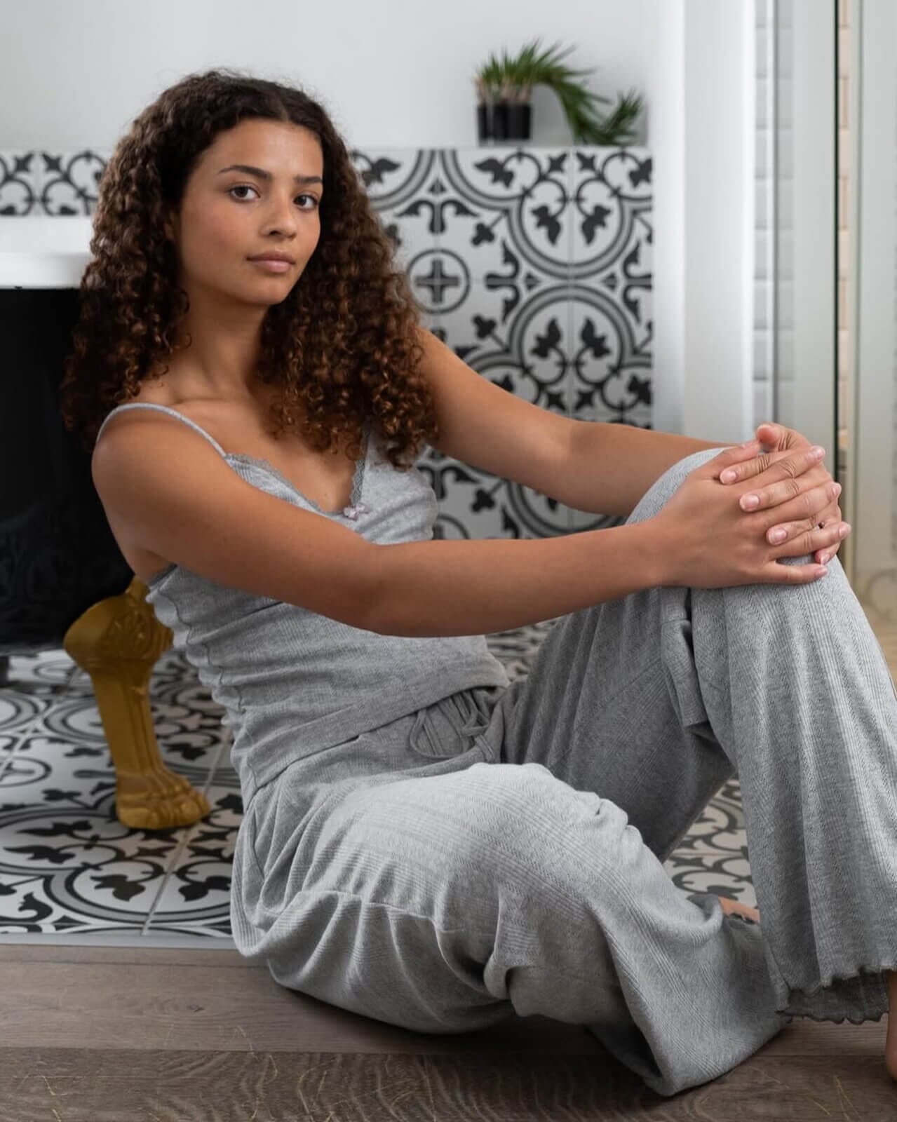 NEO NOIR Bukse Serafina Pointelle Pants - Light Grey