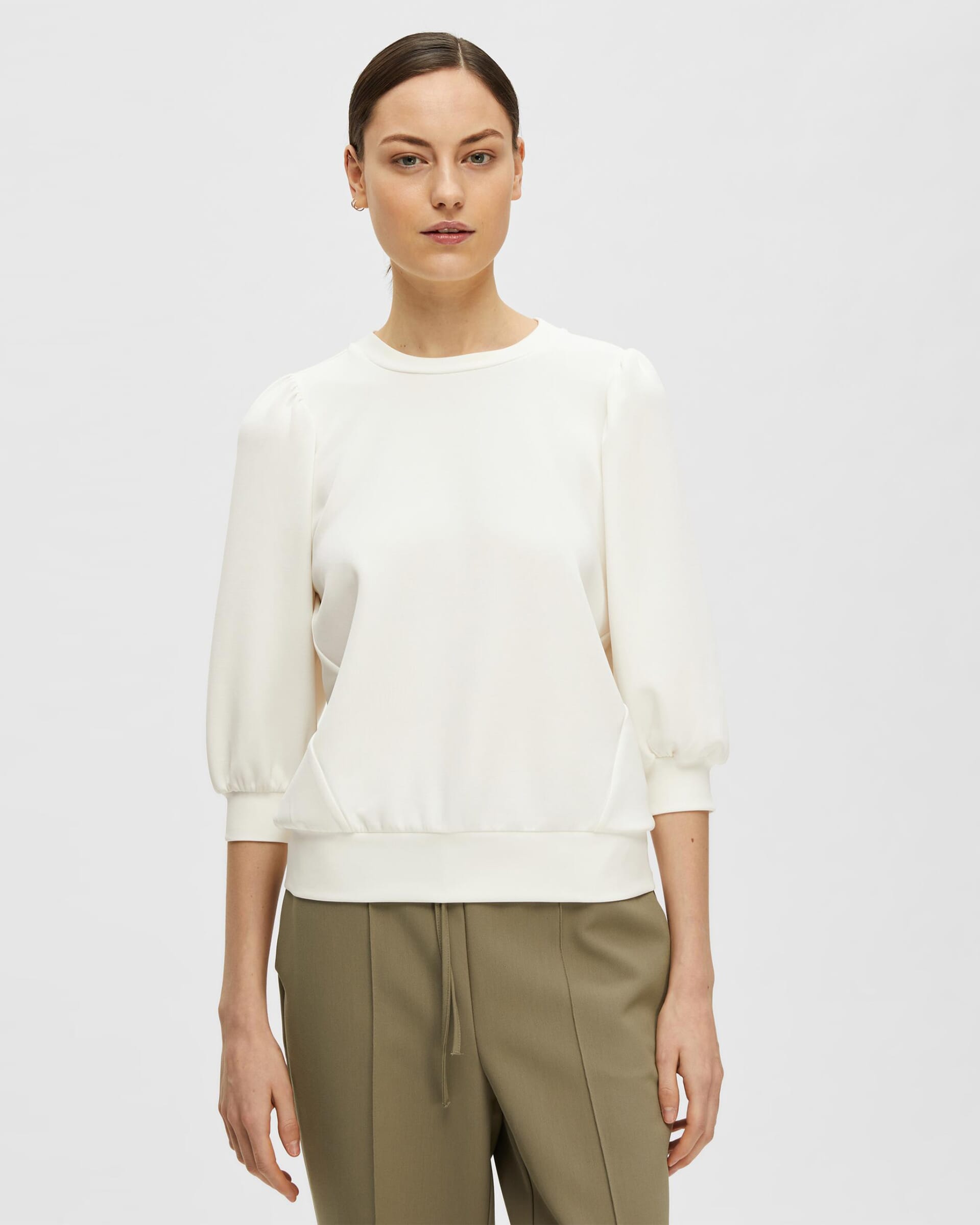 SELECTED FEMME Topp Tenny 3/4 Sweat - Snow White