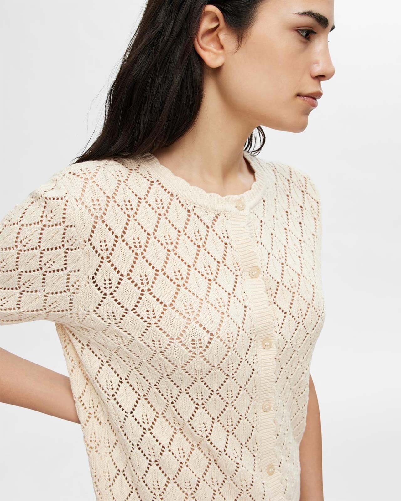 SELECTED FEMME Cardigan Sofia Heklet SS Structure Knit - Birch ...