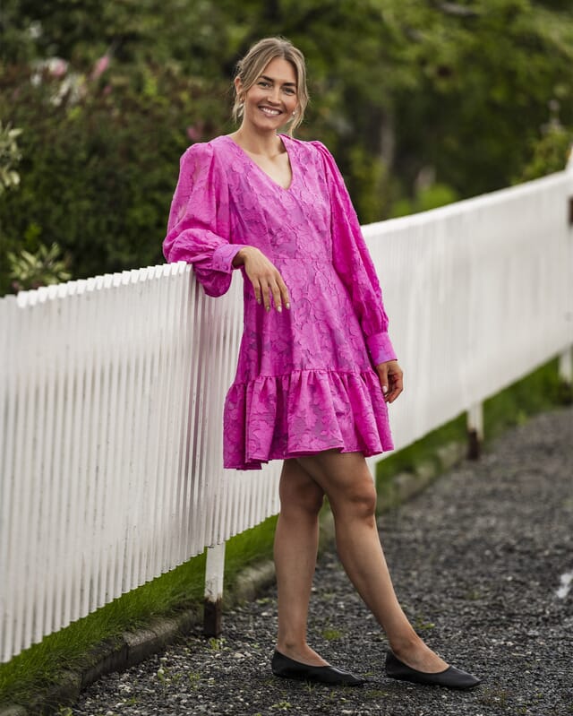 Selected Femme Kjole Callie-Sadie LS Short V-neck - Phlox Pink | Lekker ...