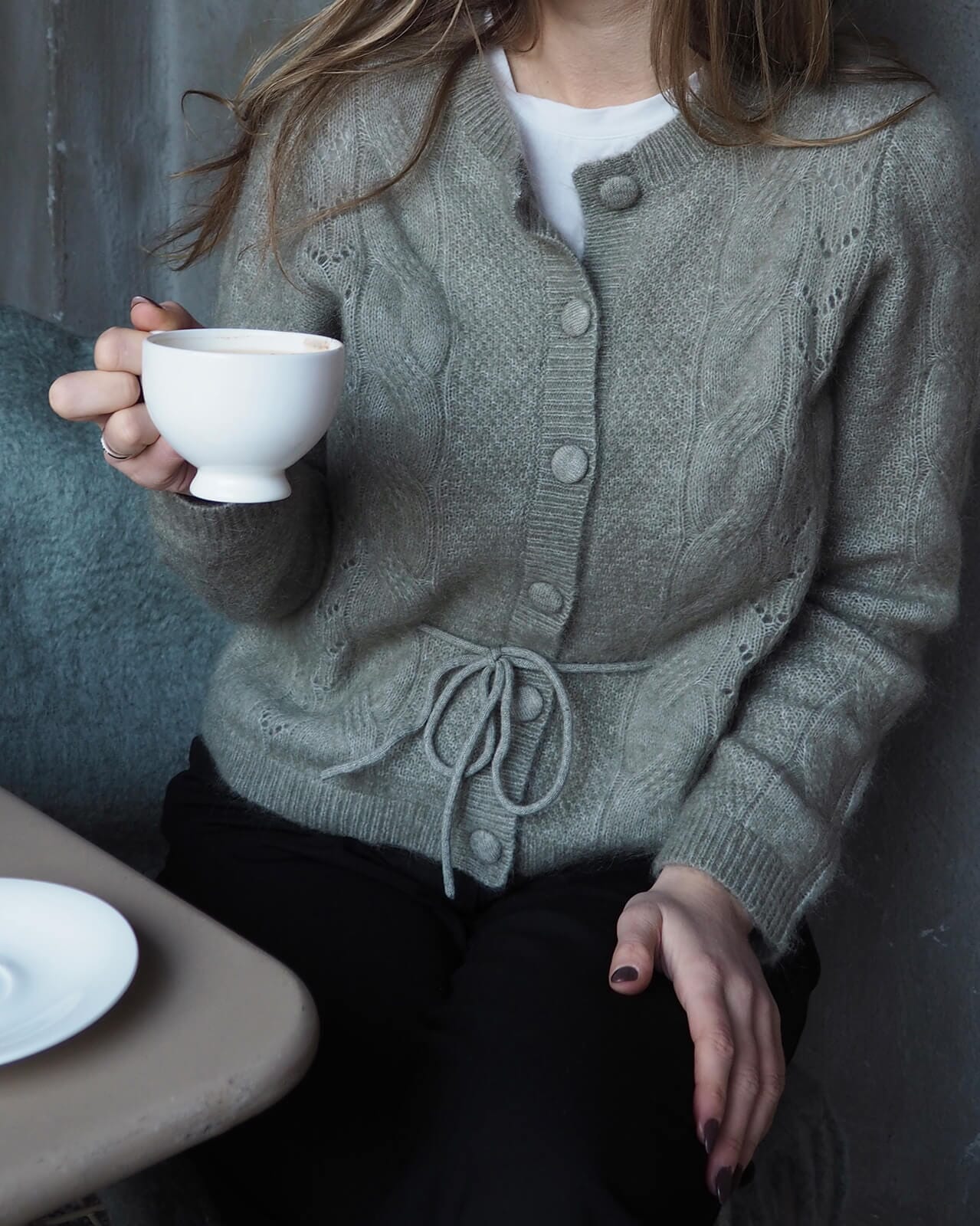 SELECTED FEMME Cardigan Vera LS Knit Belt Ullmiks - Vetiver