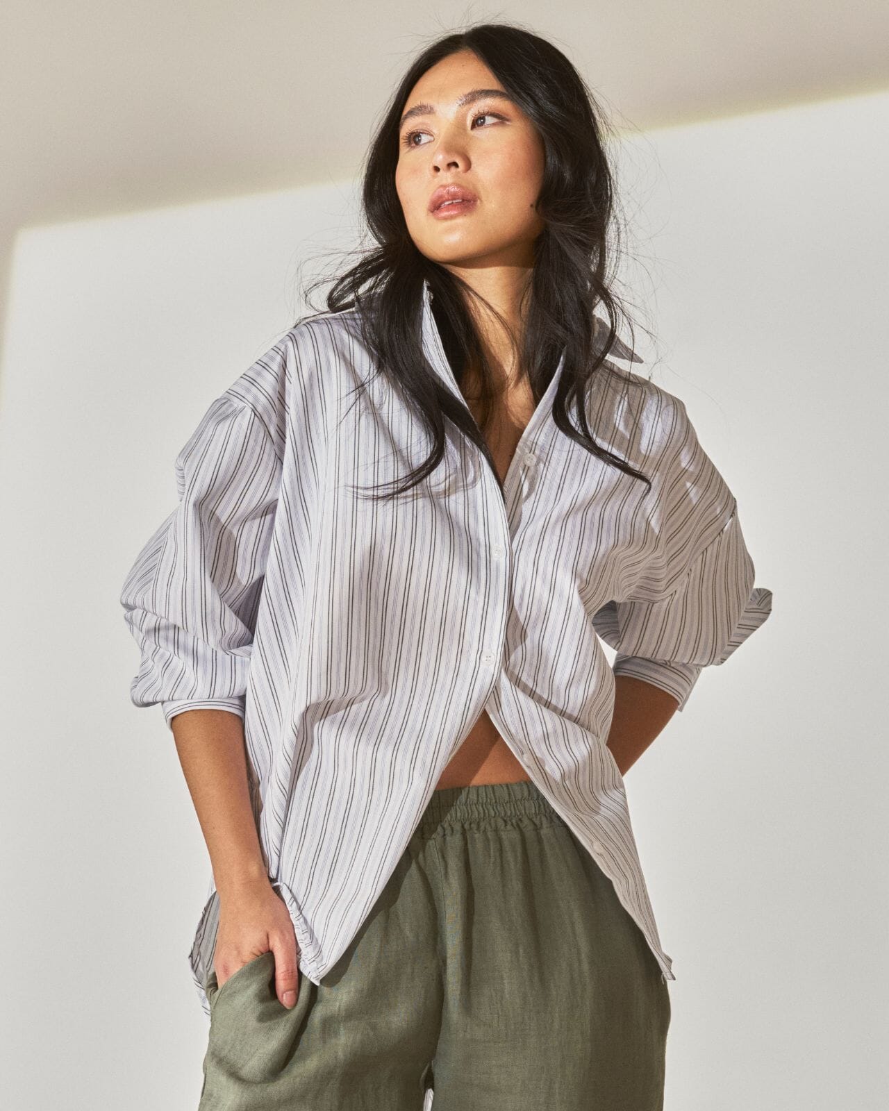 KAFFE Skjorte Selma - White/ Blue/ Black Stripe