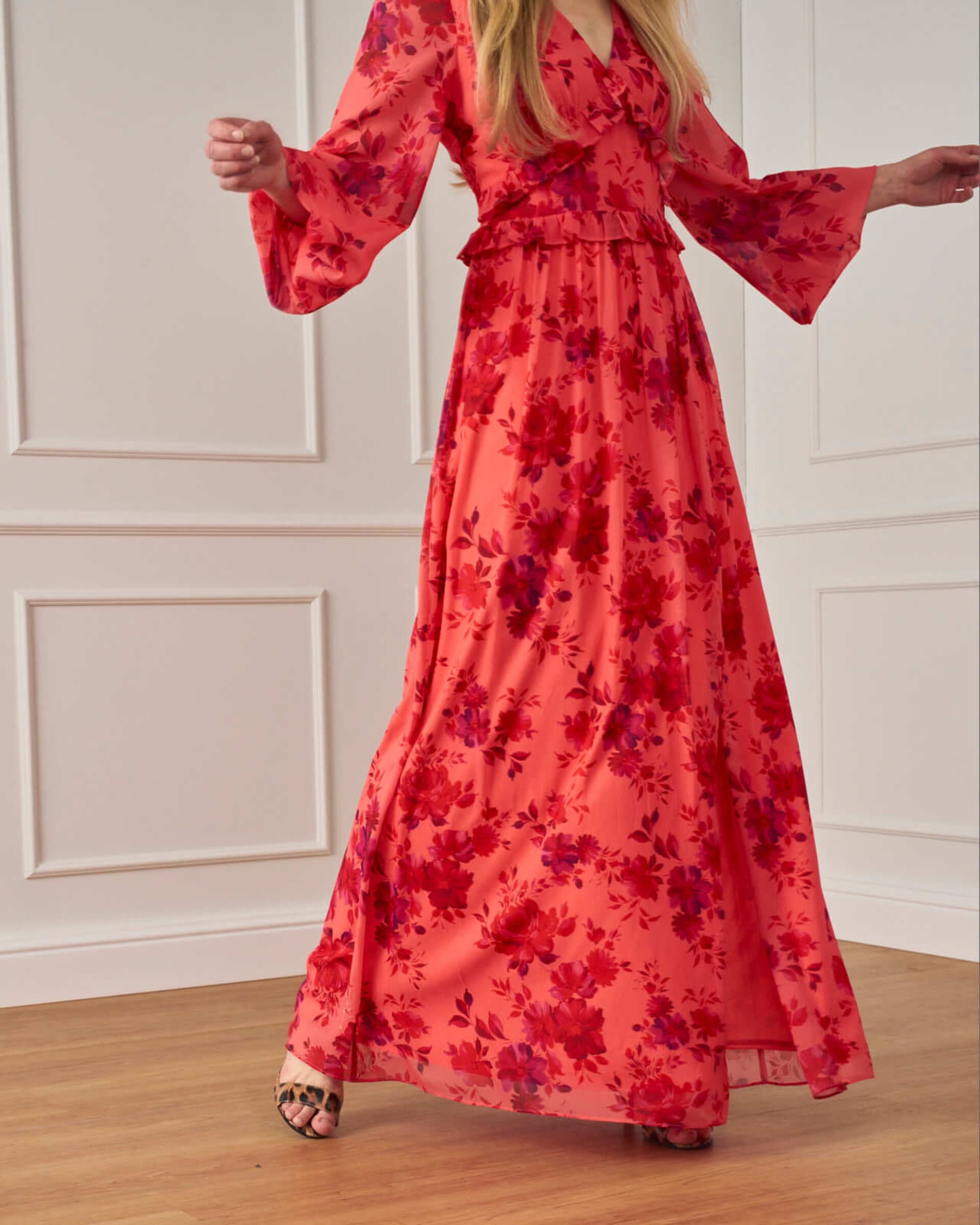 FLOYD Maxikjole Clarissa Flower - Coral Mix