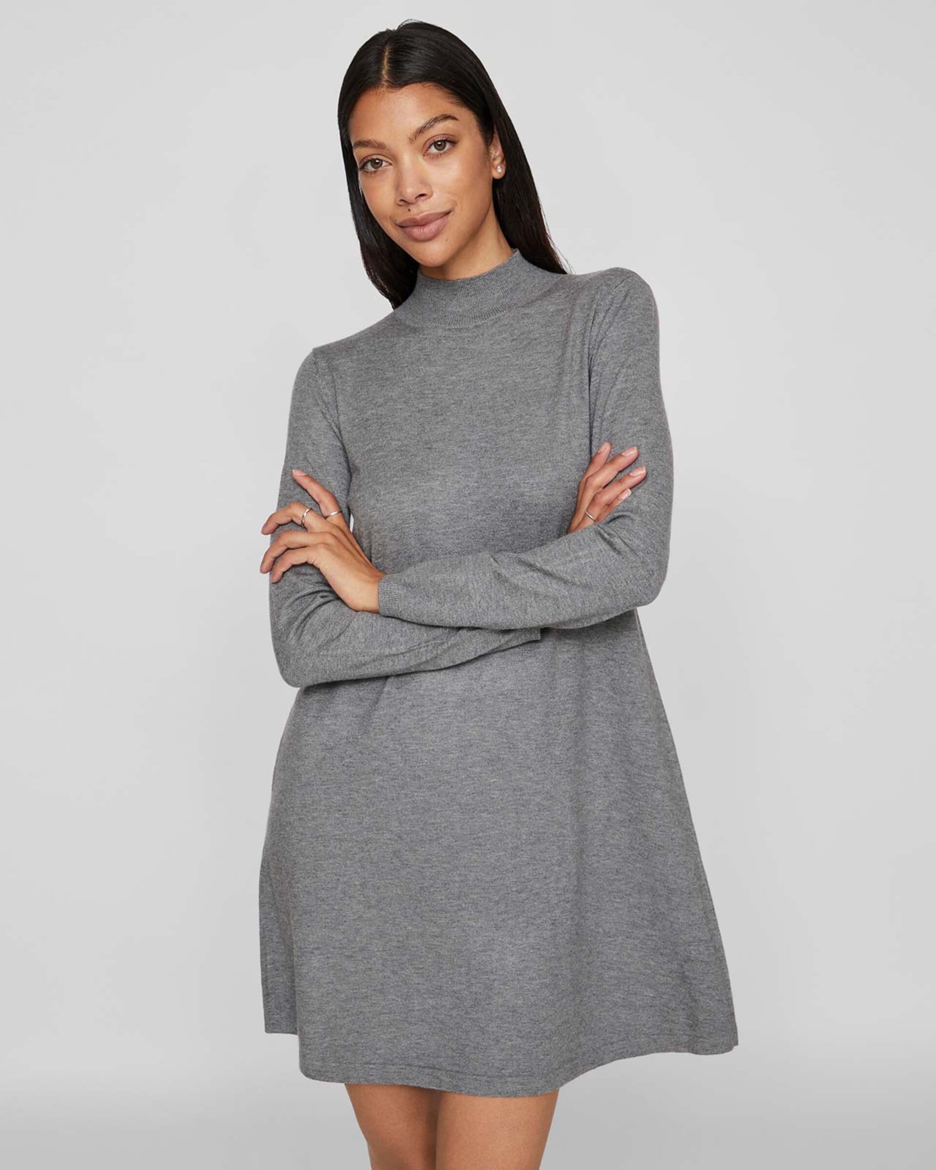 VILA Kjole Comfy A-Line Rollneck Knit Dress - Medium Grey Melange | Kjoler | FLOYD.no