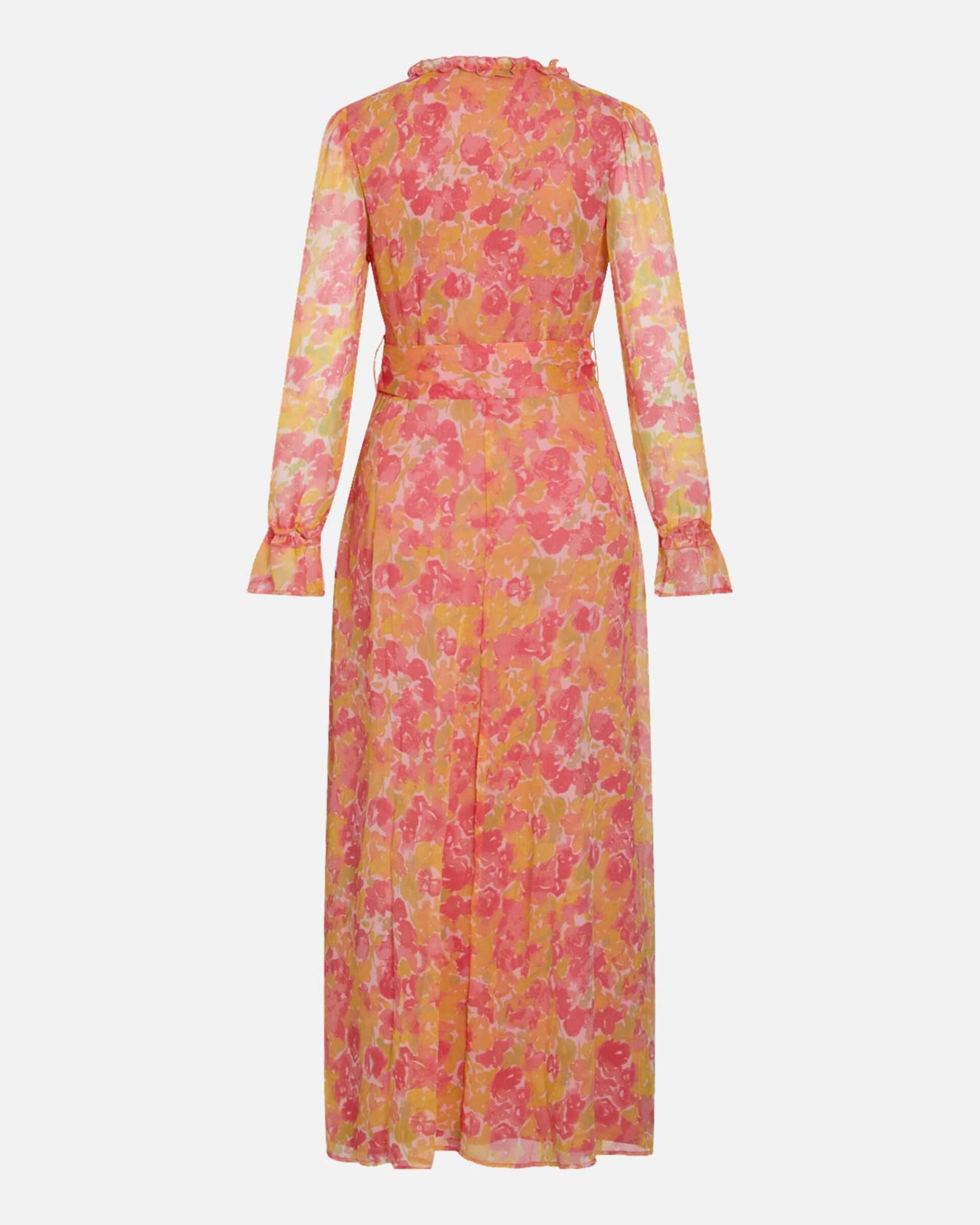 VILA Maxikjole Emma L/S Belt Maxi Dress - Pink Yarrow/ Orange Flowers