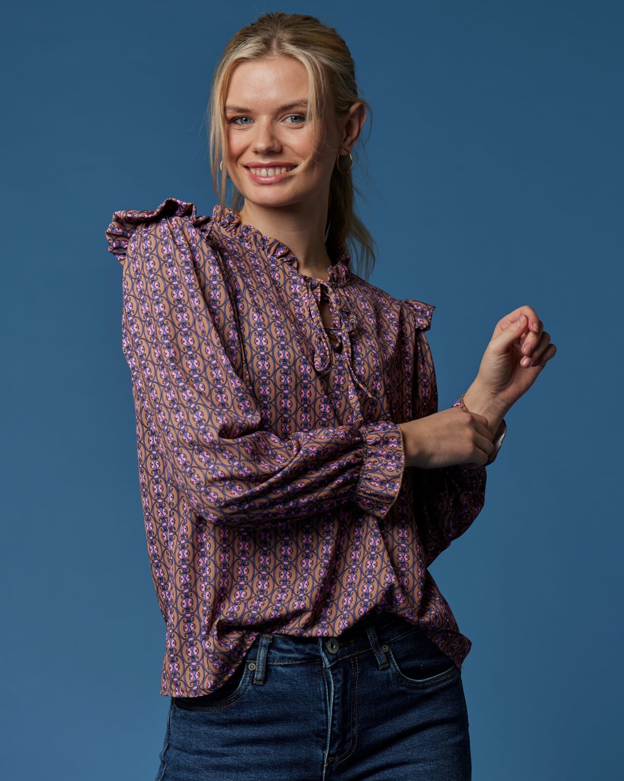 FLOYD Bluse Pandi Chana - Brown/ Pink | Bluser med print til dame ...