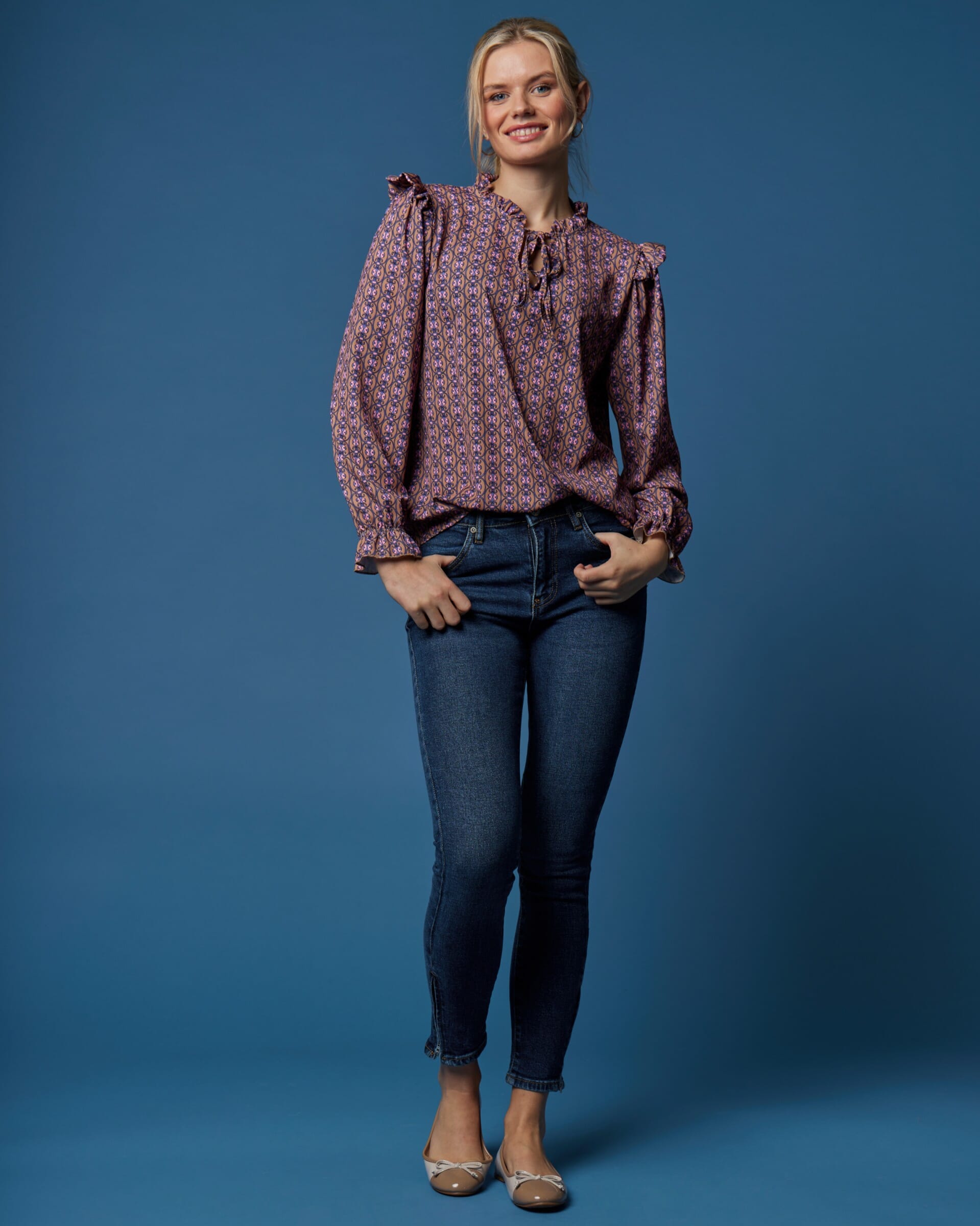 FLOYD Bluse Pandi Chana - Brown/ Pink | Bluser med print til dame ...