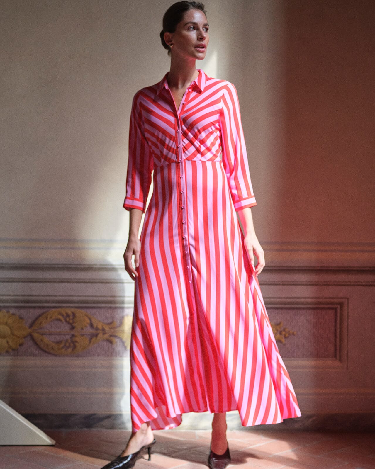 Y.A.S Maxikjole Savanna Long Shirt - Cyclamen/ Bittersweet